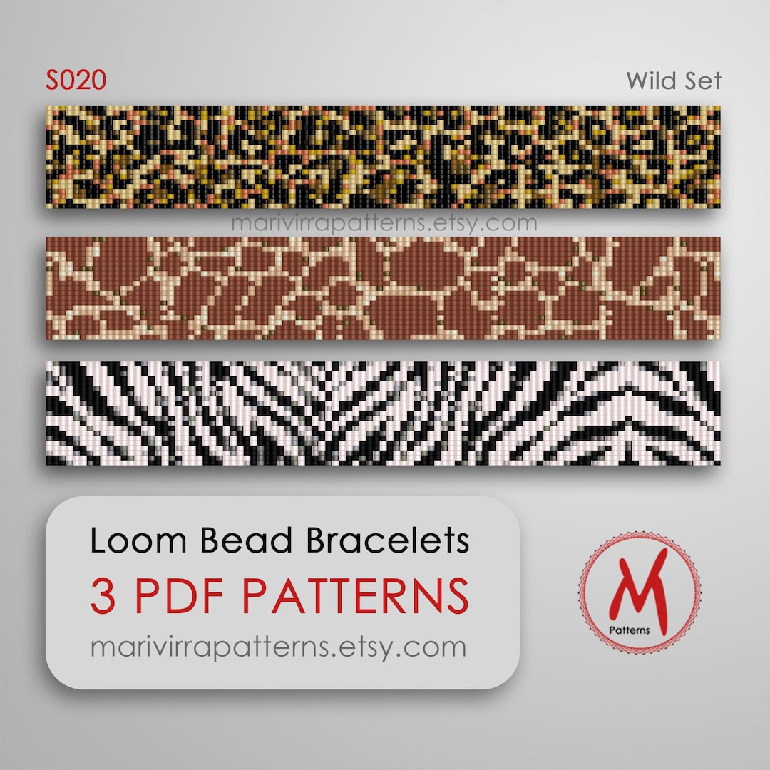 3 Patterns for Wild Animal Set, Loom Bead Pattern for Bracelet - Zebra ...