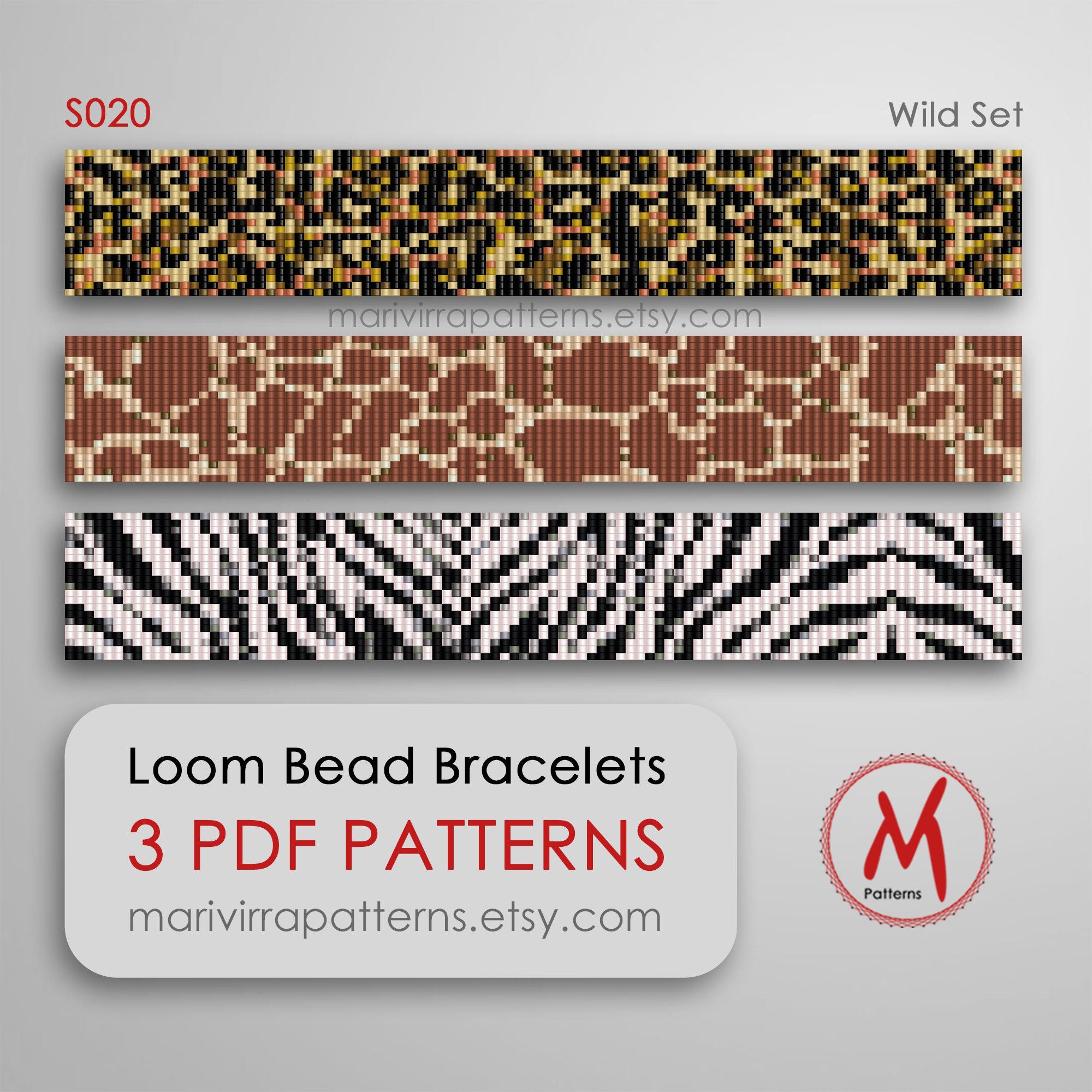 3 Patterns for Wild Animal Set, Loom Bead Pattern for Bracelet - Zebra ...
