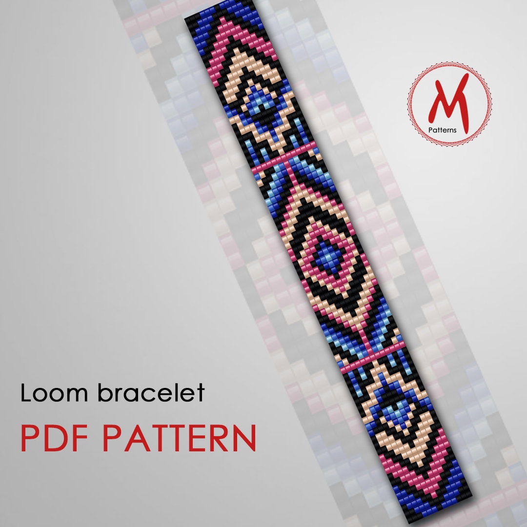 New Blue Rows Loom Bead Pattern for Bracelet Ethno Style, Native Inspired, Narrow Pattern ...