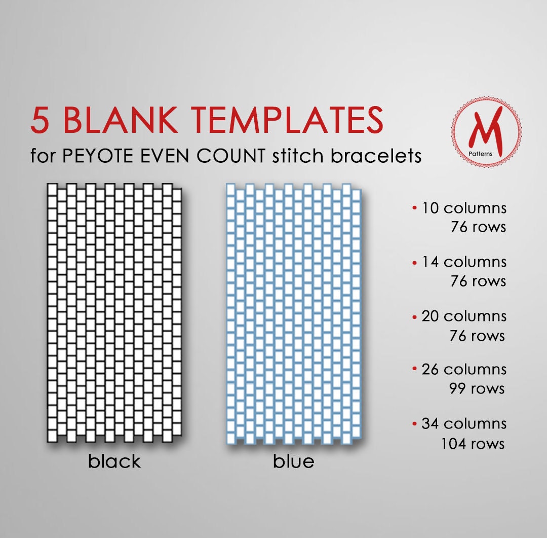 5 Blank Templates for Creating Peyote Even Count Stitch Bracelet ...