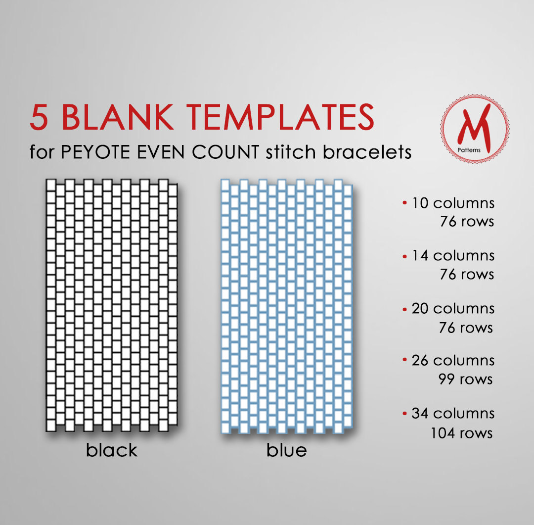 5 Blank Templates for Creating Peyote Even Count Stitch Bracelet ...