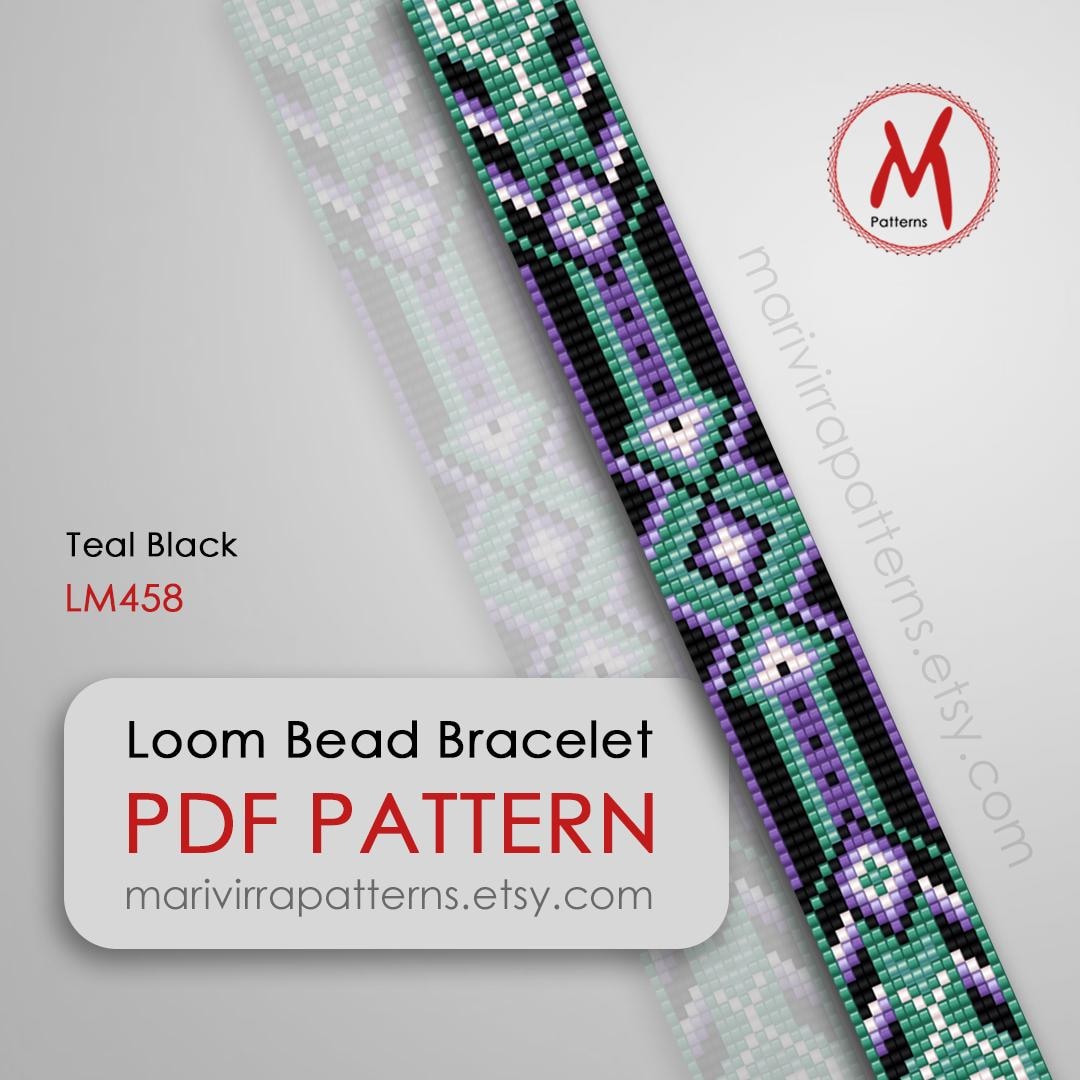 Teal Black Loom Bead Pattern for Bracelet - Violet Turquoise, Native ...