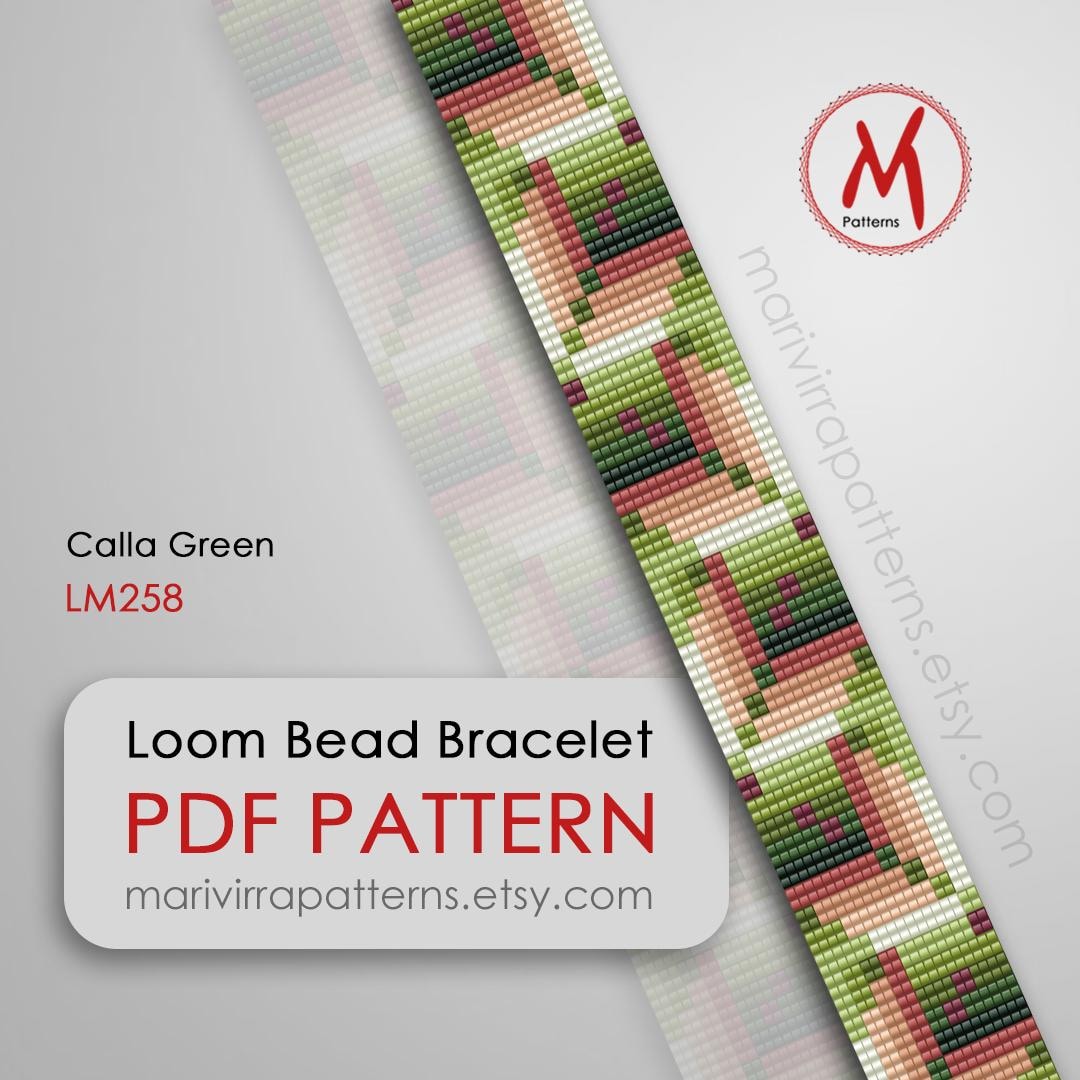 Calla Green Loom Bead Pattern for Bracelet, Rose Green, Ombre Geometry, Loomed Gradient, Miyuki ...