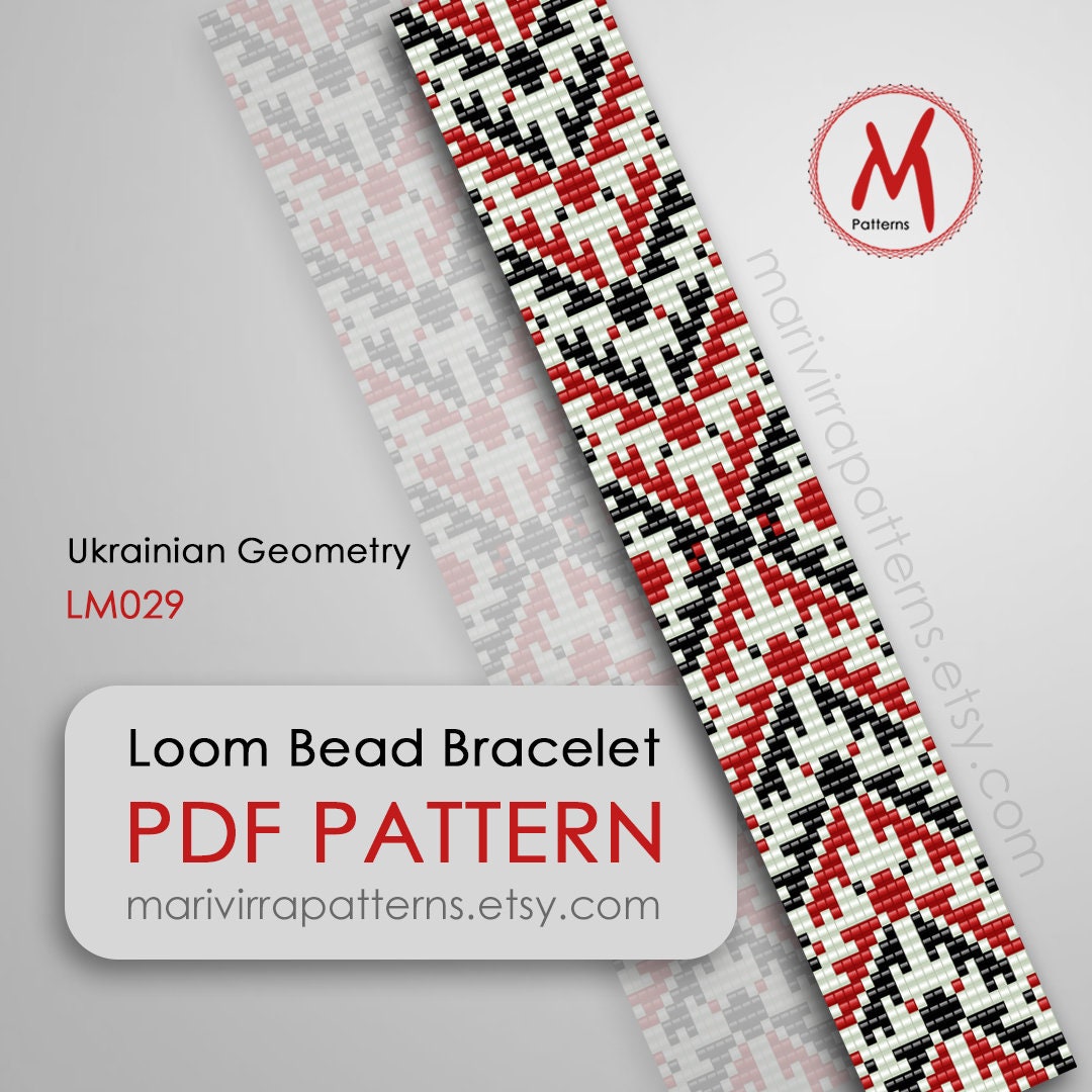Ukrainian Geometry Loom Bead Pattern for Bracelet - Red and Black ...