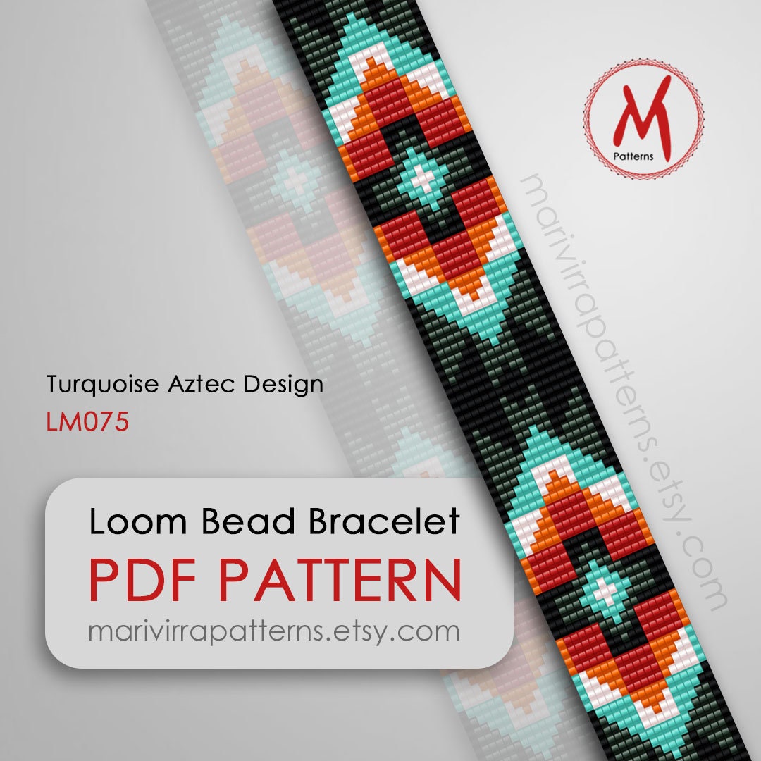 Turquoise Aztec Design Loom Bead Pattern for Bracelet, Native Inspired ...