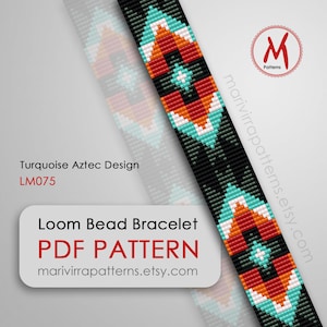 Turquoise Aztec Design Loom Bead Pattern for Bracelet, Native Inspired ...