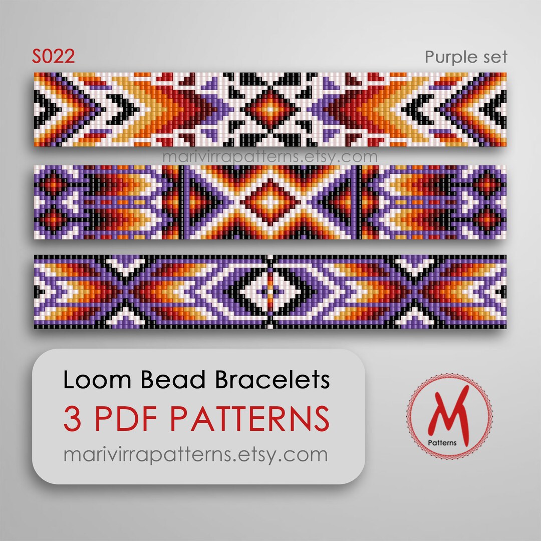 Purple Loom Bead Patterns for Bracelets - Set of 3 Pattern, Native ...