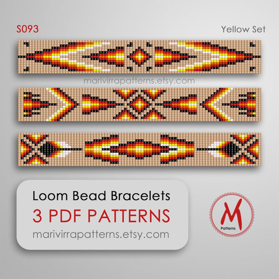 Yellow Native Set Loom Bead Patterns for Bracelets - Set of 3 Pattern ...