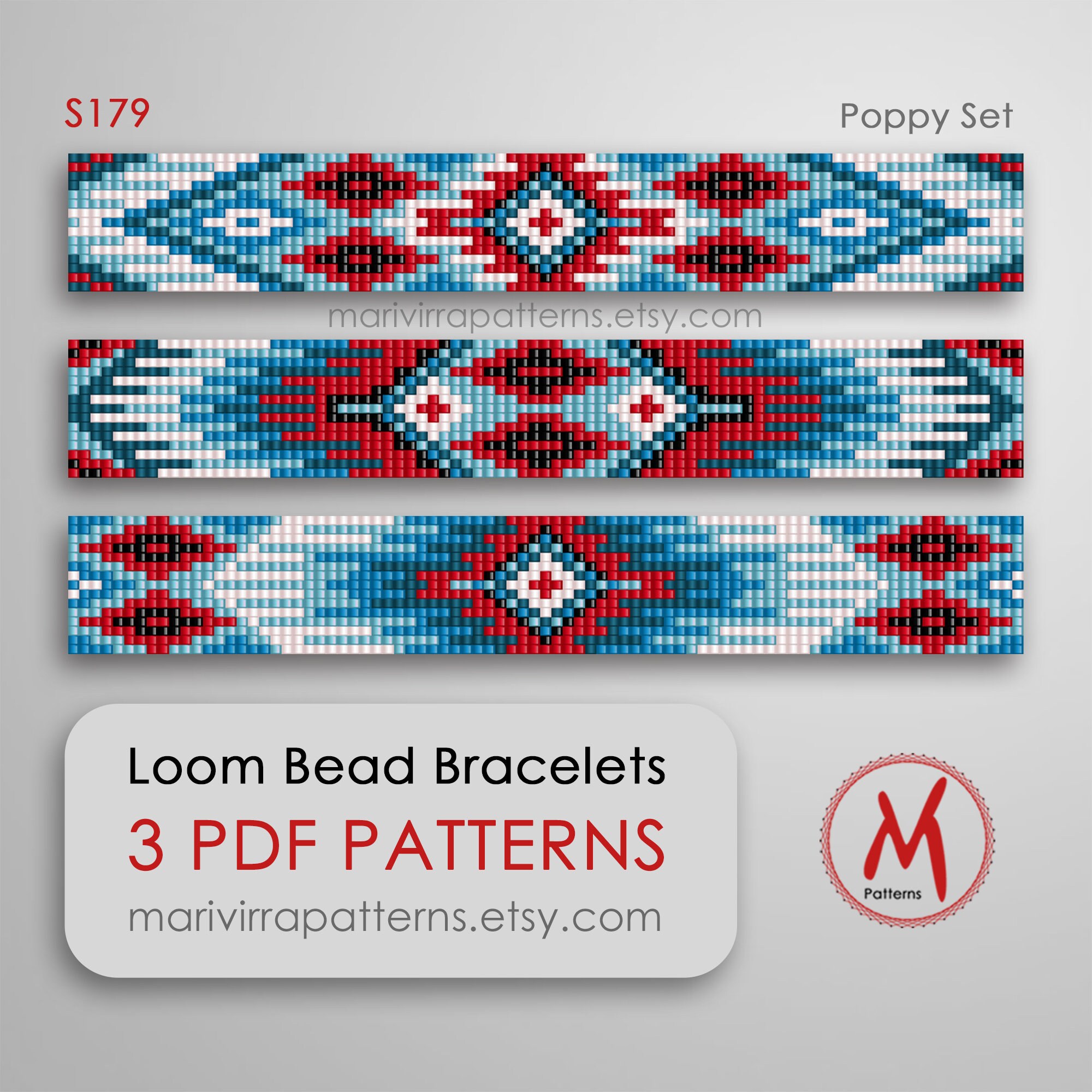 Poppy Loom Bead Patterns for Bracelets - Set of 3 Pattern, Native ...