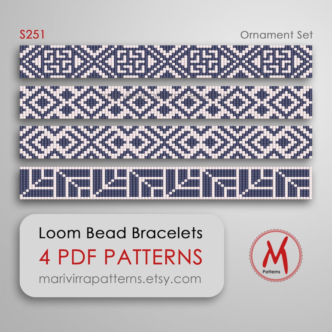 Pattern Set of 4 Loom Bracelets, Bead Loom Pattern in PDF, Easy for ...