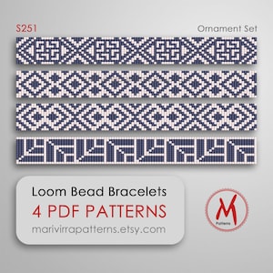 Pattern Set of 4 Loom Bracelets, Bead Loom Pattern in PDF, Easy for Beginner, Simple Set ...
