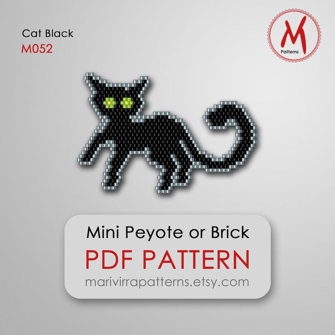 Black Cat Peyote Bead Pattern for Halloween Earrings, Brooch Pin ...