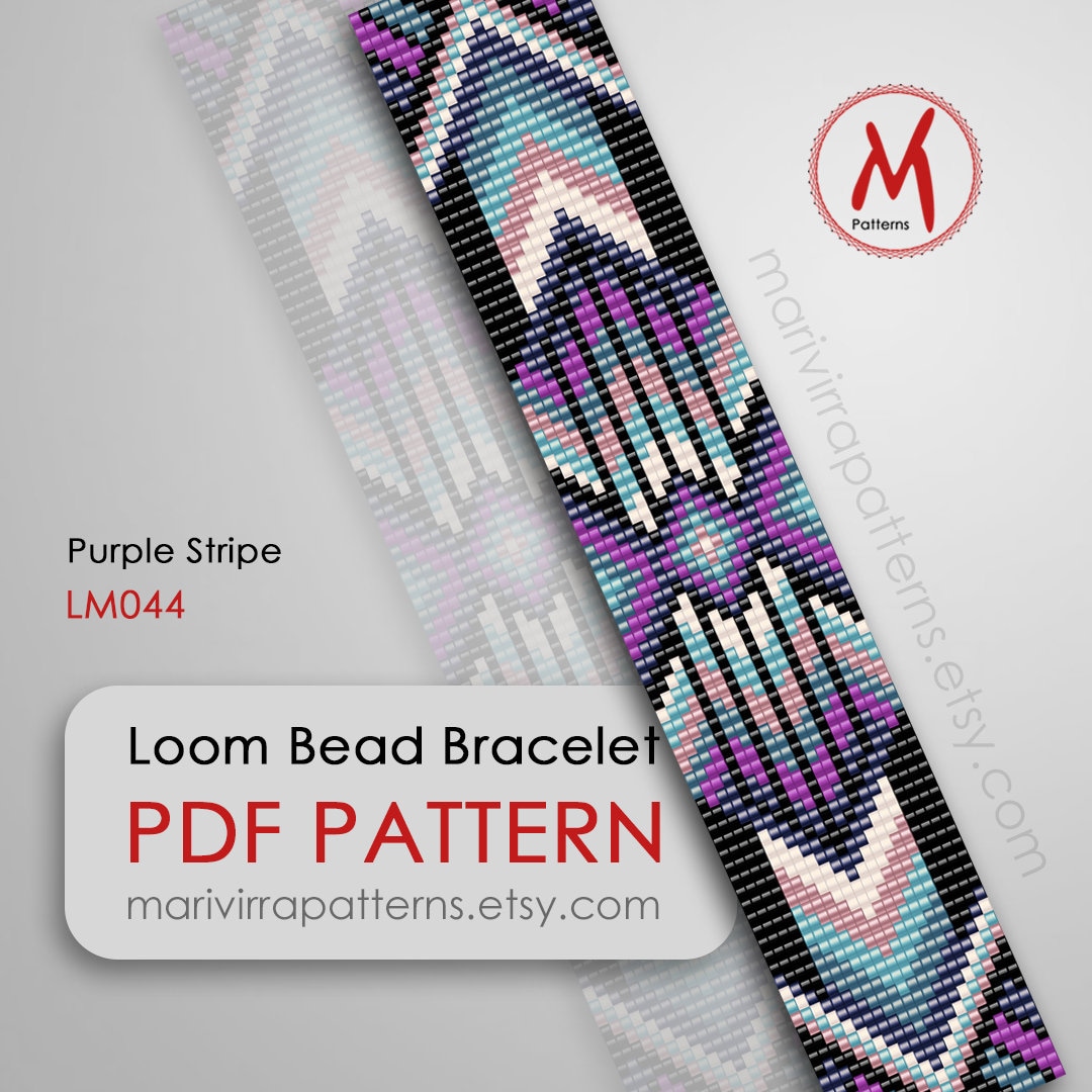 Purple Stripe Loom Bead Pattern for Bracelet - Native Inspired, Blue ...