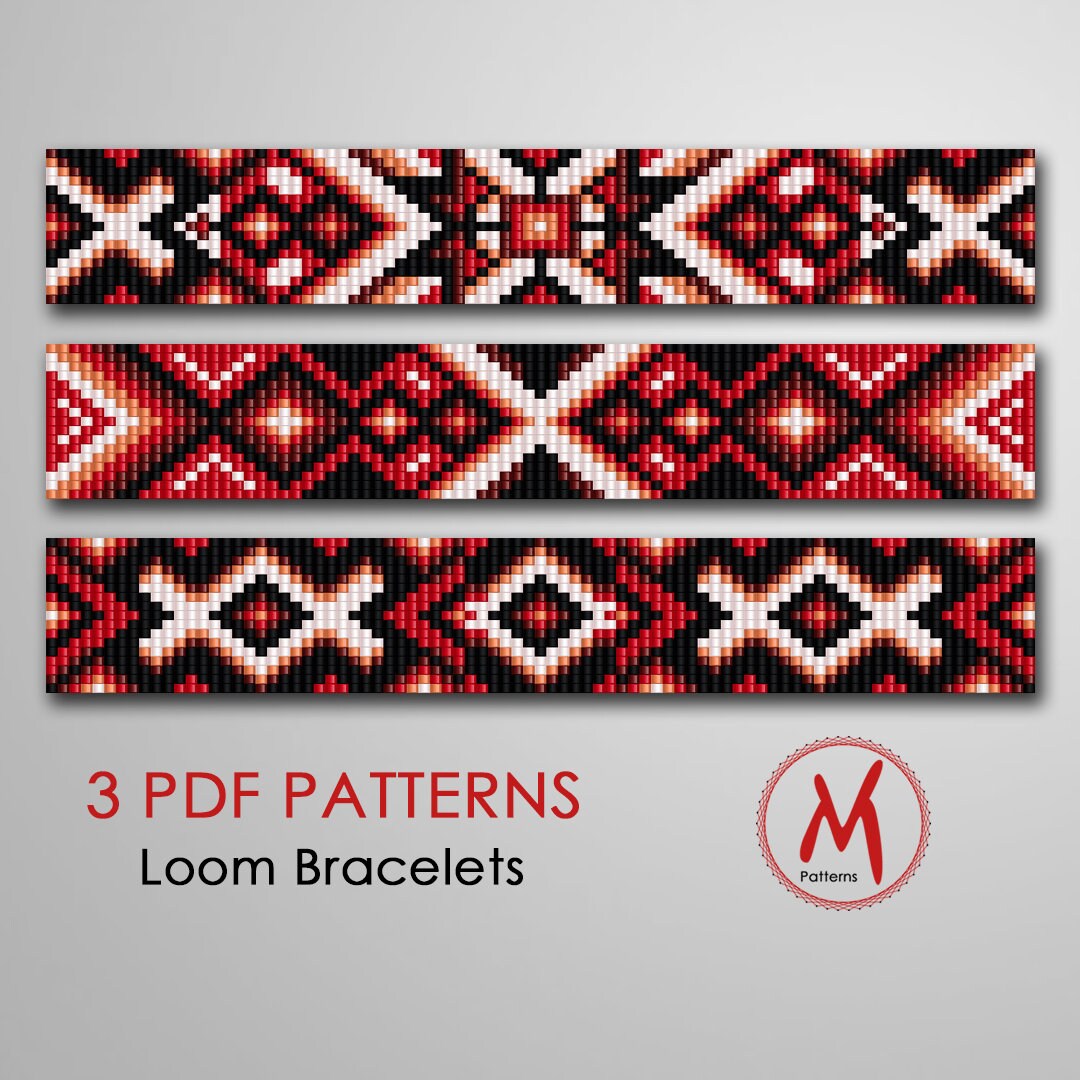 Red Loom Bead Patterns for Bracelets Set of 3 Pattern - Etsy