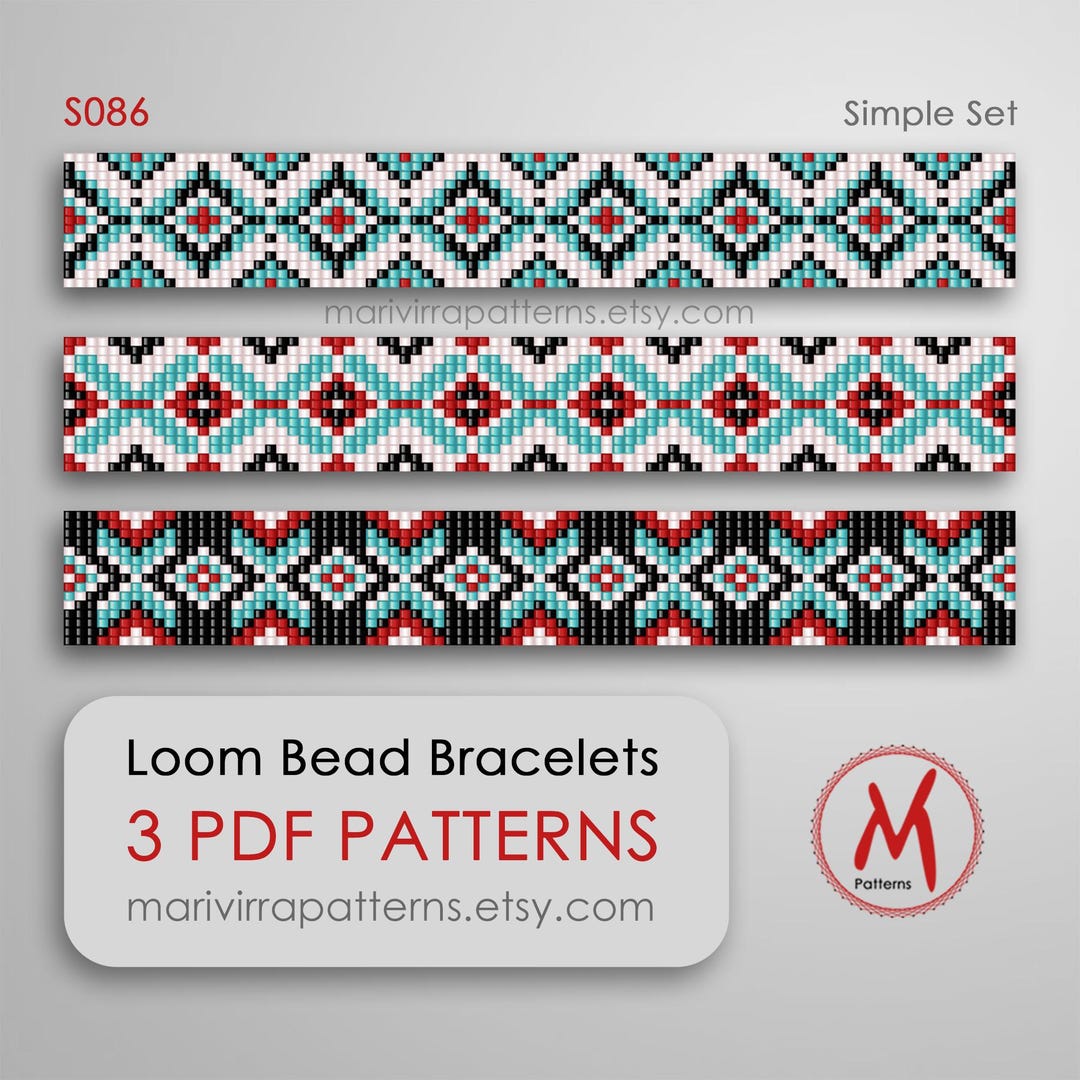 Simple Set of 3 Loom Bead Patterns for Bracelets - Geometry Looming for ...