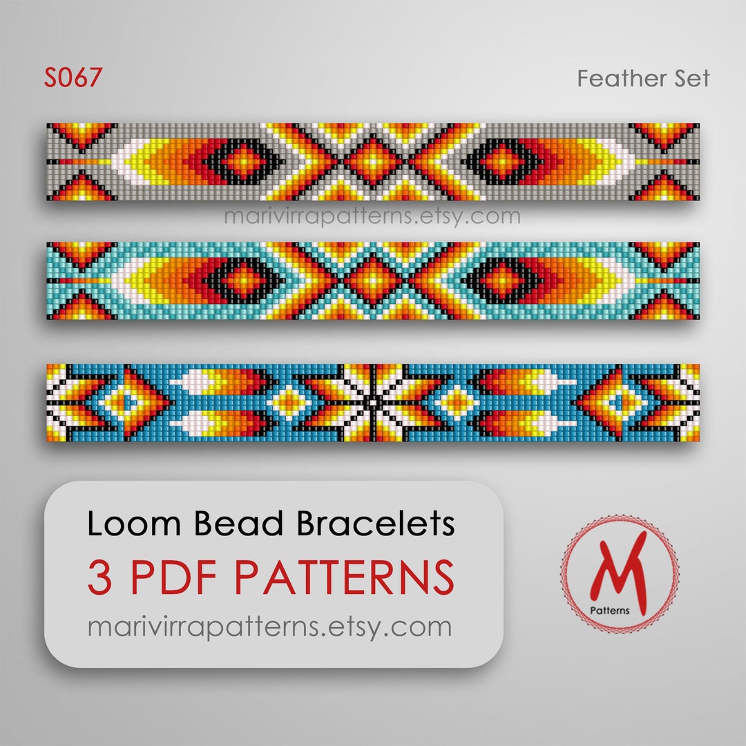Feather Loom Bead Patterns for Bracelets - Set of 3 Pattern, Native ...