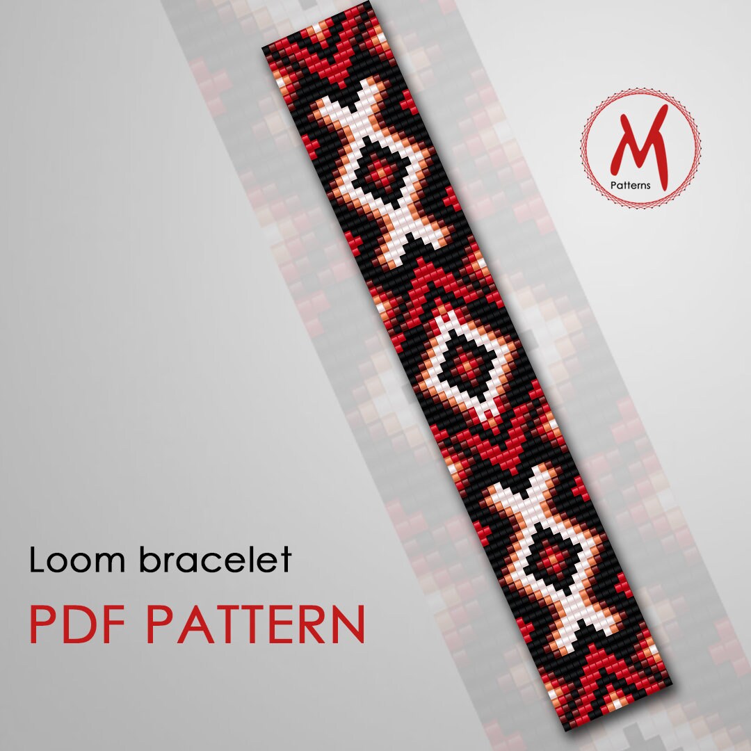 Red Square Bead Pattern for Bracelet Native Inspired South - Etsy