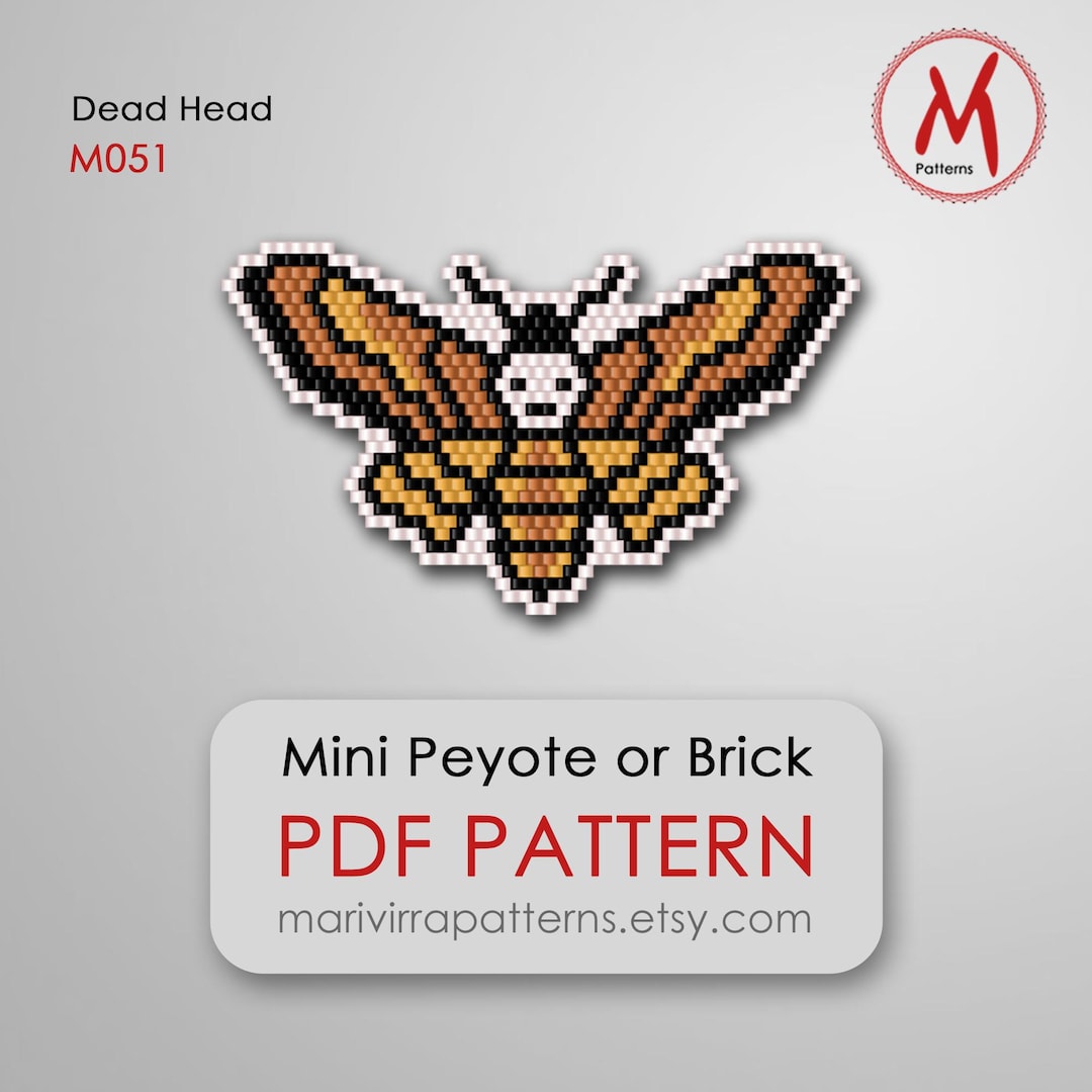 Dead Head Moth Brick Bead Pattern for Halloween Earrings, Brooch Pin ...