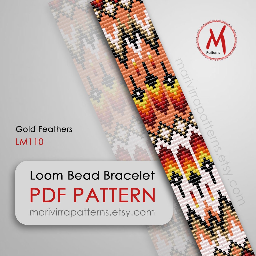 Gold Feathers Loom Bead Pattern for Bracelet - Ethnic Style, Native ...