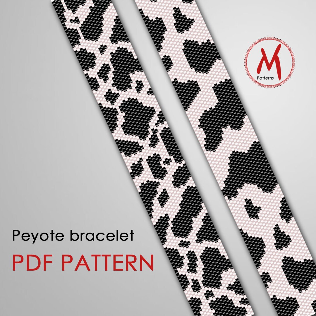 Cow Print Peyote Bead Patterns for Bracelet Black and White Pattern ...