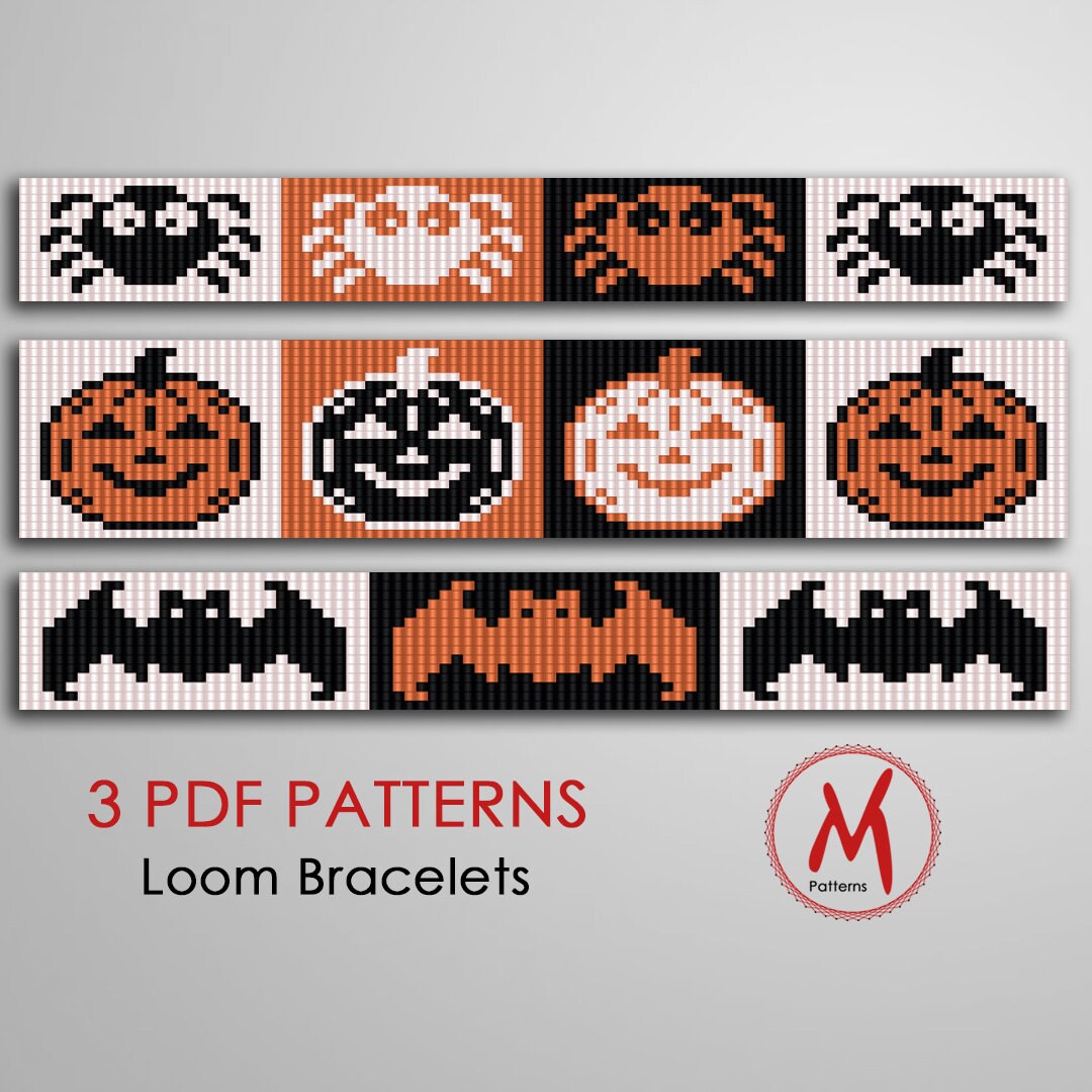 Halloween Set of 3 Loom Bead Patterns for Bracelets Orange - Etsy