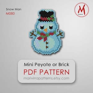 Snowman Peyote Bead Pattern for Earrings or Brooch Pin - Minimalistic ...