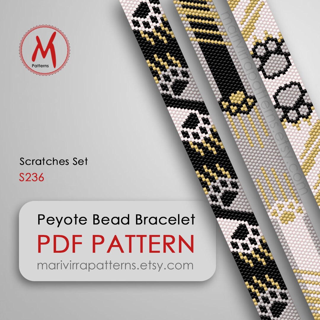 Scratches Set of 3 Peyote Patterns - Paw Footprints of Animals, Cat Dog ...