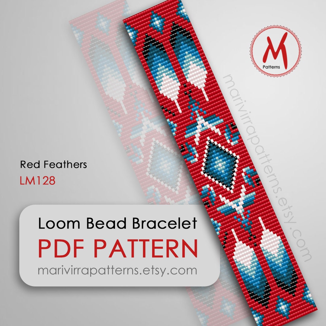 Red Feathers Loom Bead Pattern for Bracelet - Native Inspired, Modern ...