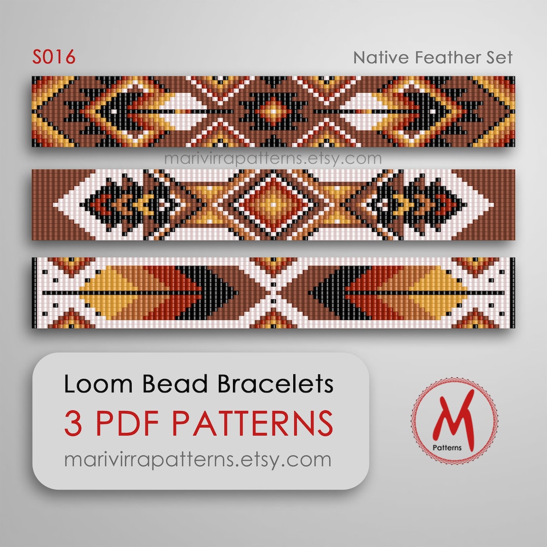 Native Feather Loom Bead Patterns for Bracelets - Set of 3 Pattern ...