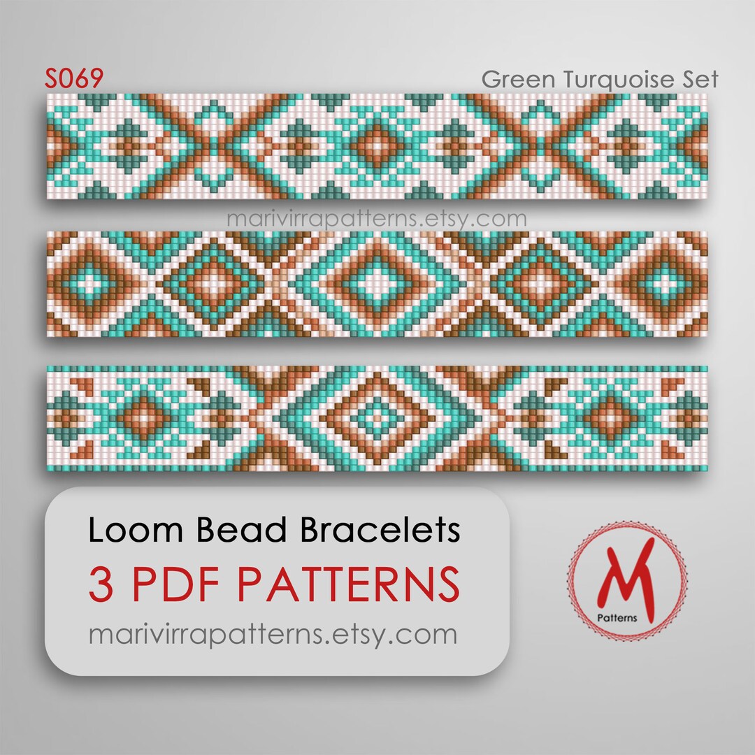 Green Turquoise Bead Patterns for Bracelets - Set of 3 Pattern, Native ...