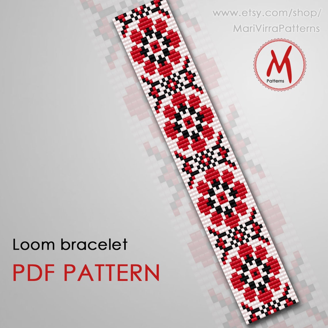 Ukrainian Flower Loom Bead Pattern for Bracelet Red and - Etsy