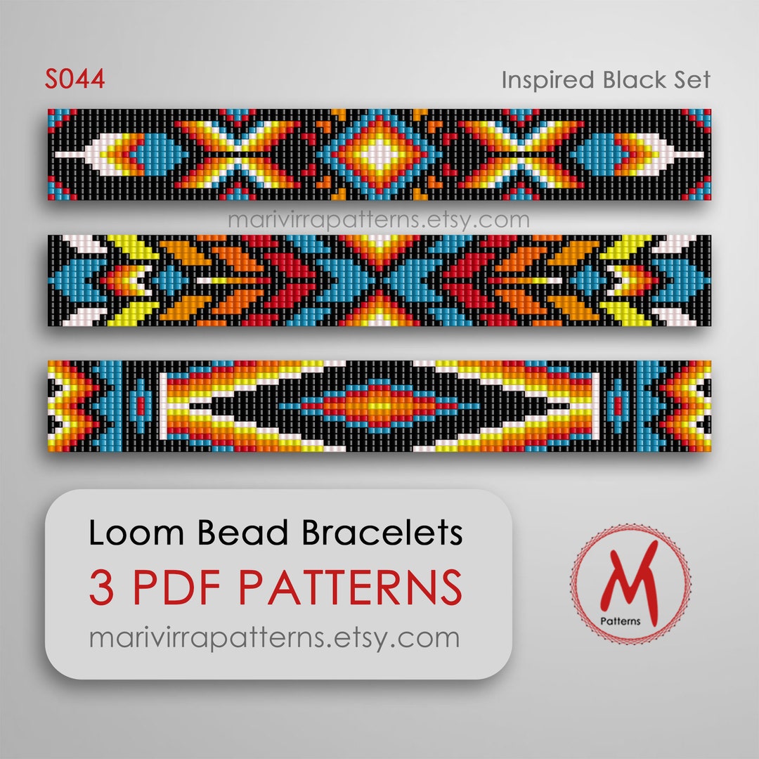 Inspired Black Loom Bead Patterns for Bracelets - Set of 3 Pattern ...