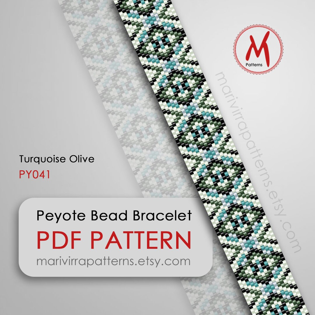 Turquoise Olive Peyote Bead Pattern for Bracelet - Odd Count, Native ...