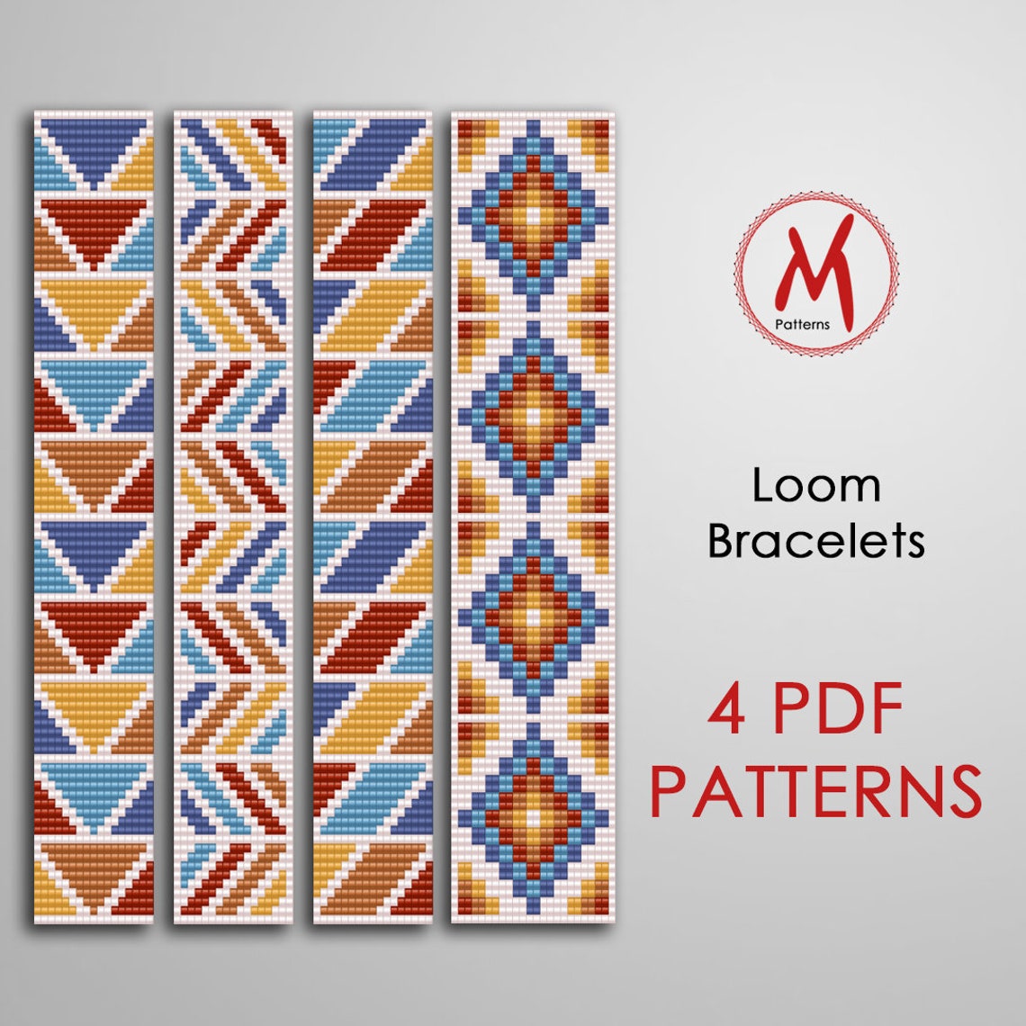 Geometric Loom Bead Patterns For Bracelets Set Of 4 Pattern Etsy