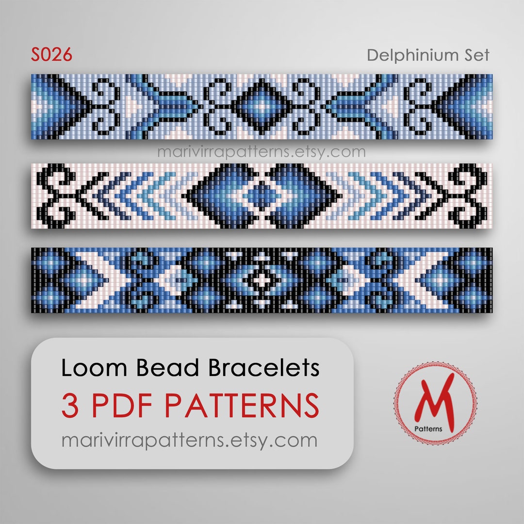 Delphinium Loom Bead Patterns for Bracelets - Set of 3 Pattern, Duracot ...