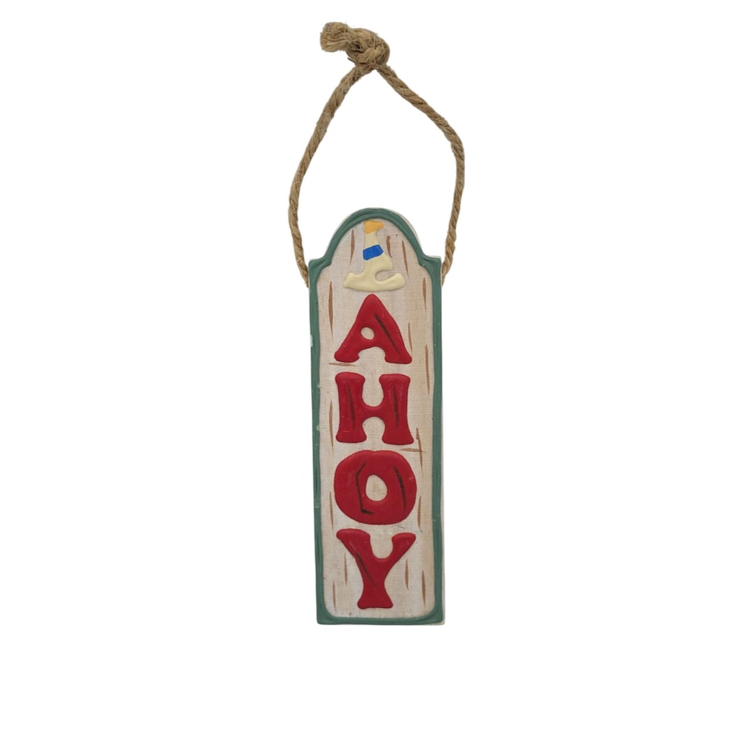 Nautical Wooden "ahoy" Sign With Rope Hanger Christmas Ornament ...