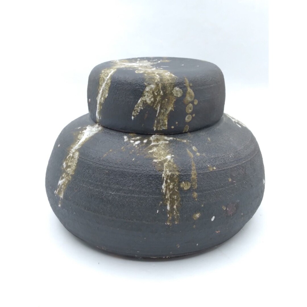 Modernist Studio Pottery Splatter Paint on Faux Lidded Vase Signed ...