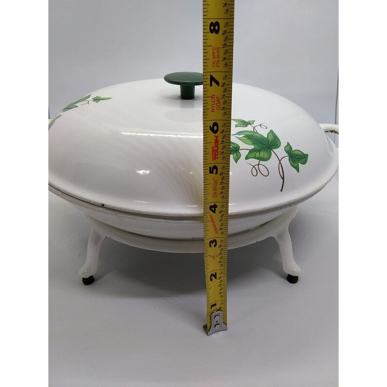 Vtg Set Prizer Ware Enamel Cast Iron Green Ivy Casserole Skillet D-12 W ...