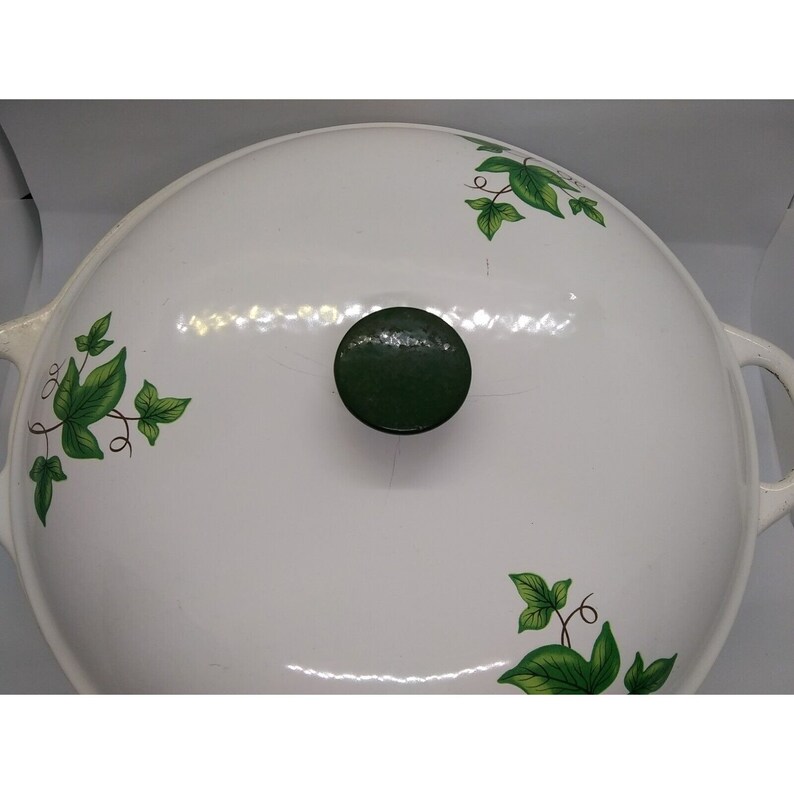 Vtg Set Prizer Ware Enamel Cast Iron Green Ivy Casserole Skillet D-12 W ...