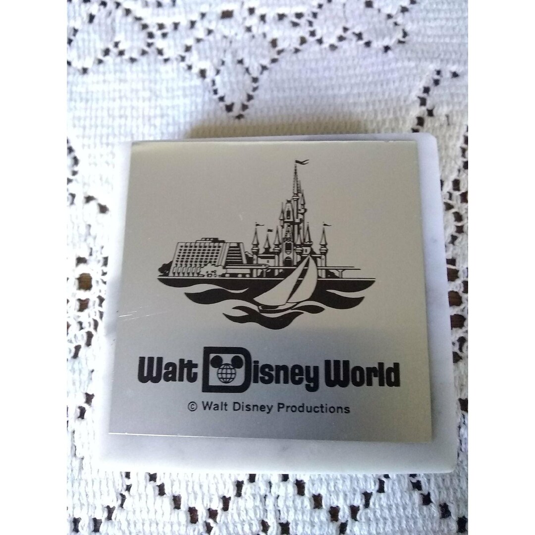 Vintage Metal Walt Disney World Logo on Marble Square Paperweight 2.5 ...