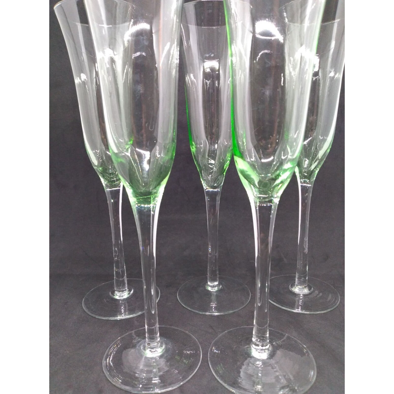 Set of 5 Vintage Handblown? Delicate Green Tinted Champagne Glass ...
