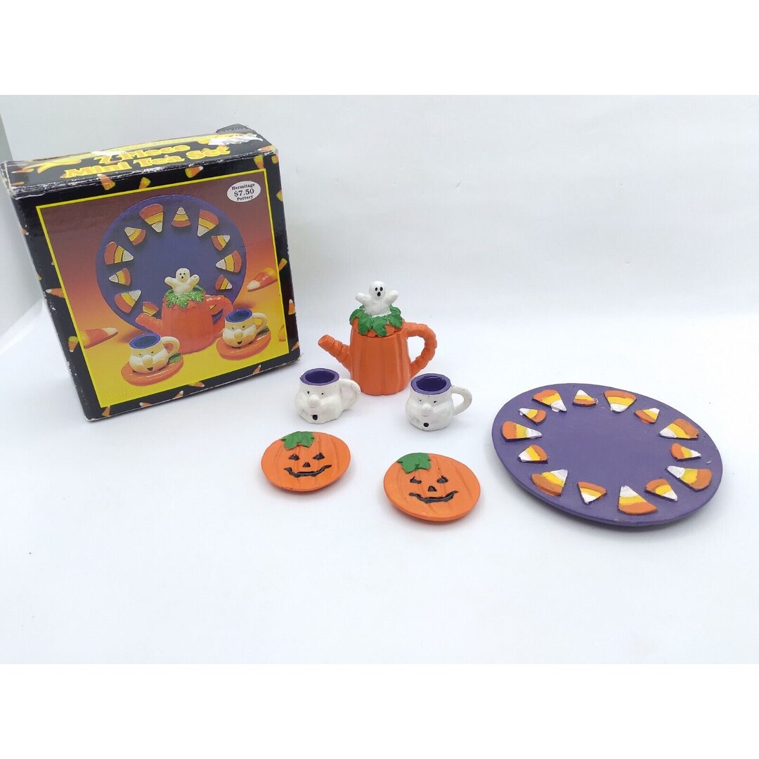 Vtg Hermitage Pottery Hallowen Themed Miniature Tea Set W Original Box ...