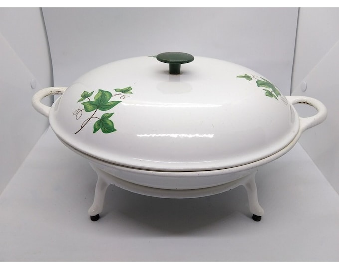 Vtg Set Prizer Ware Enamel Cast Iron Green Ivy Casserole Skillet D-12 W ...