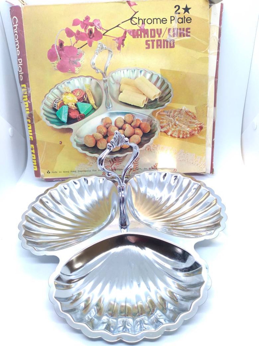 Vintage Chrome Plated Clam Shaped Divided Serving Tray/dish With Handle ...
