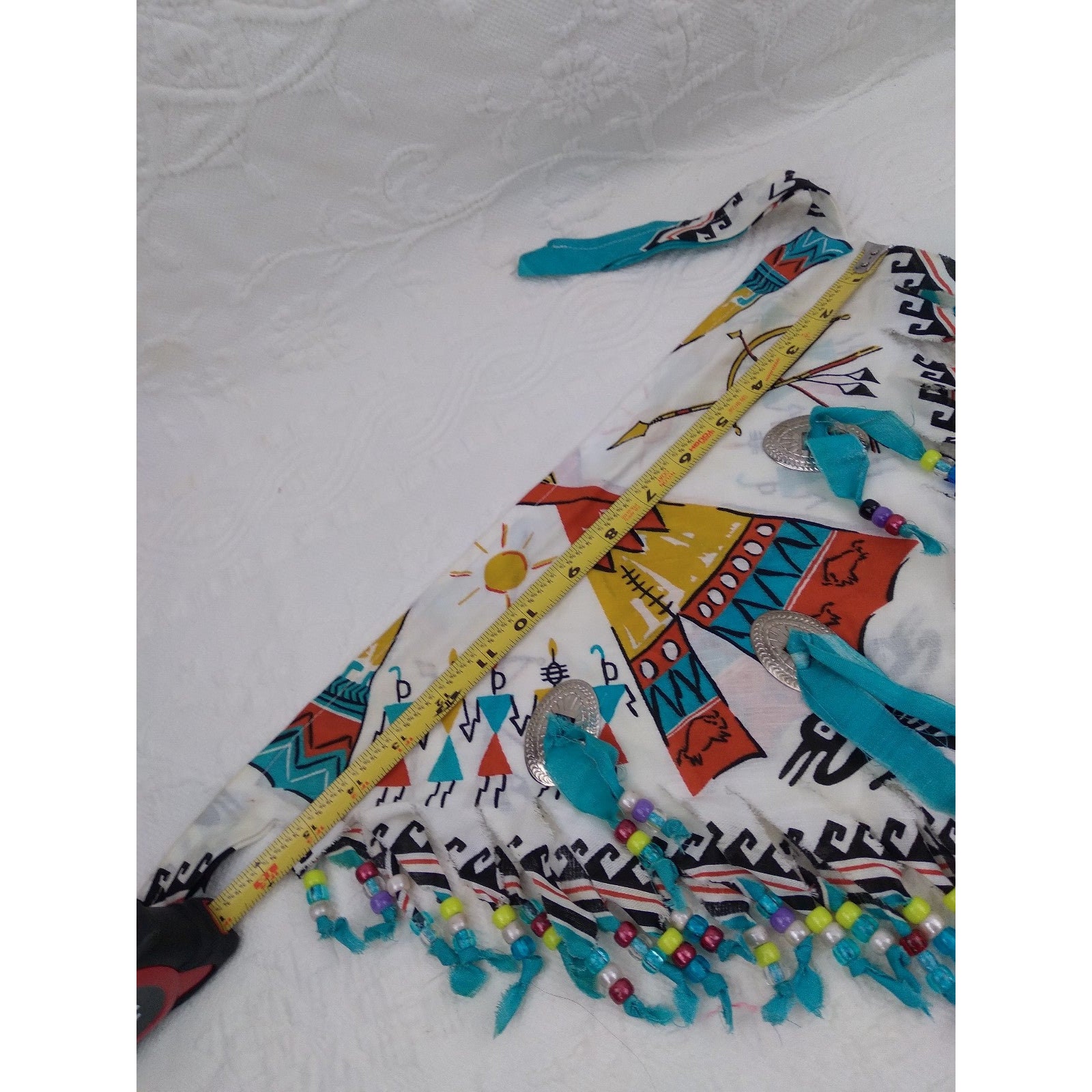 Vintage Native Southwest Design Beaded Kerchief Bandana Turquoise White ...
