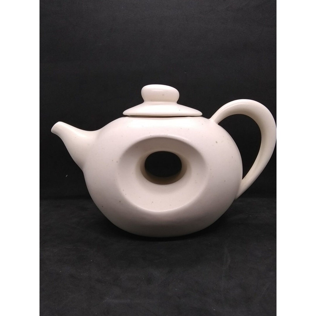 Vintage Mid Century Modern Style Matte White Donut Hole Teapot Unmarked ...