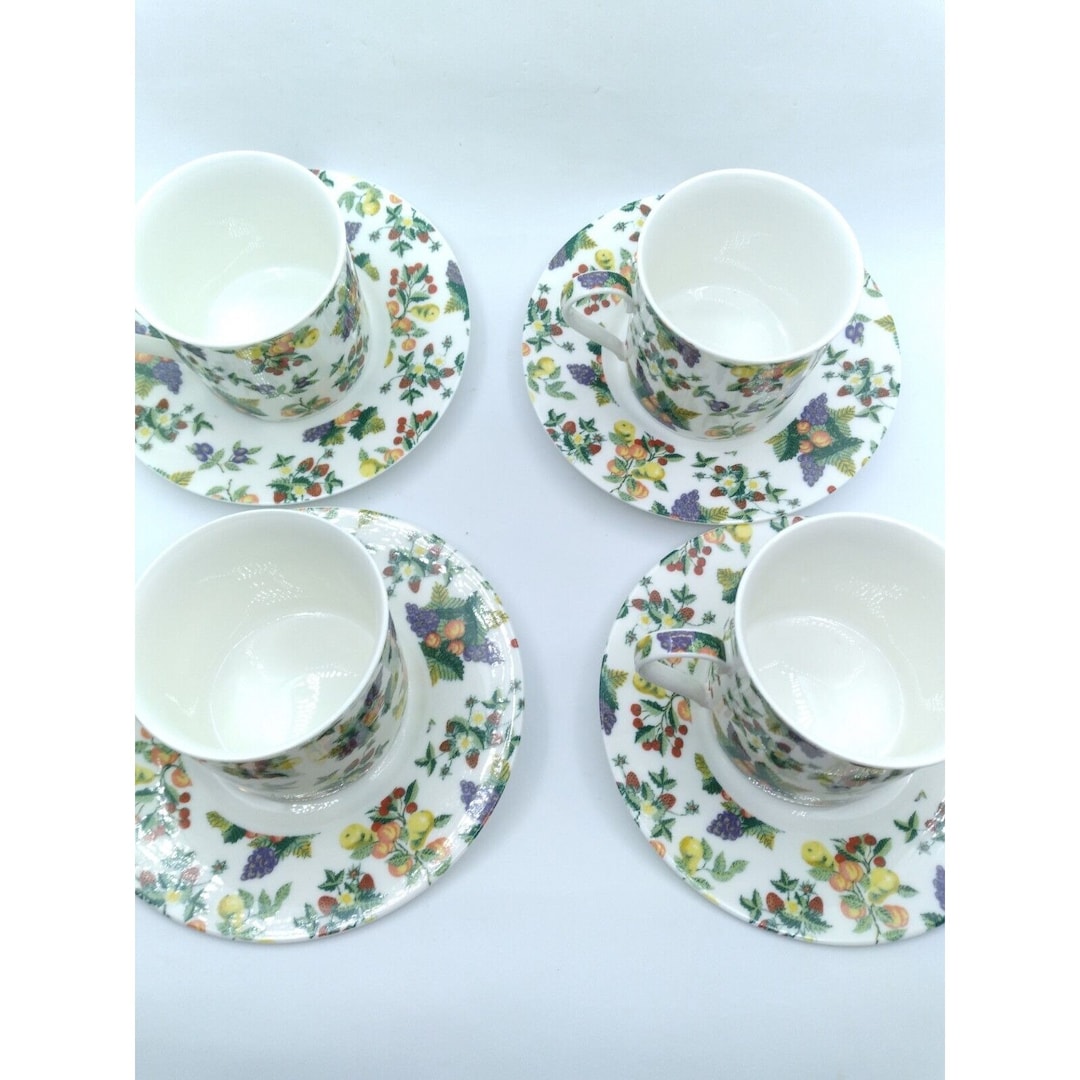 RSVP Fruit Bone China Chintz Cup & Saucer Set of 4 - Etsy
