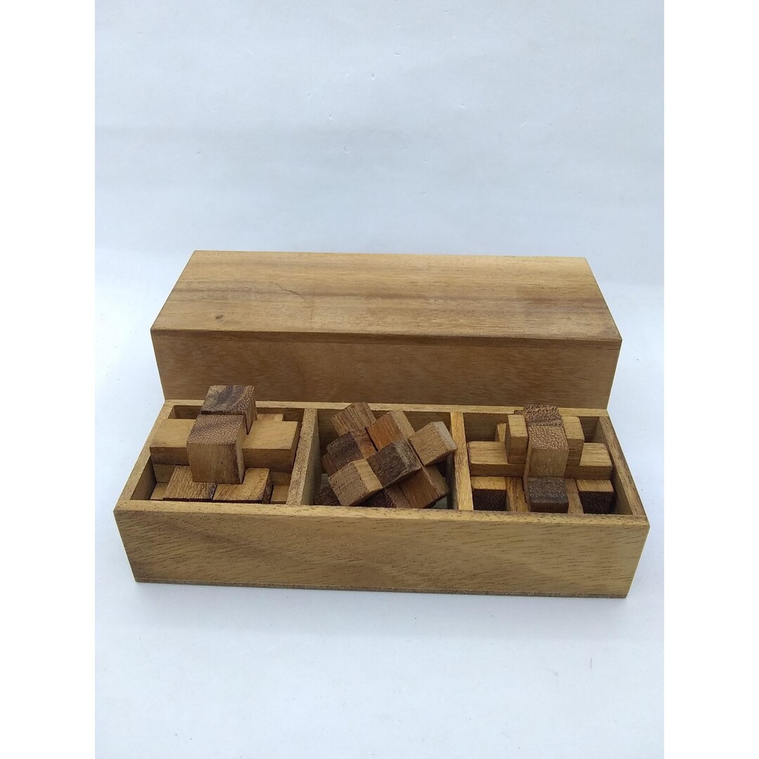 Wooden Block Mini Puzzle Set Box 3D Game Cube MCM Style Decor - Etsy
