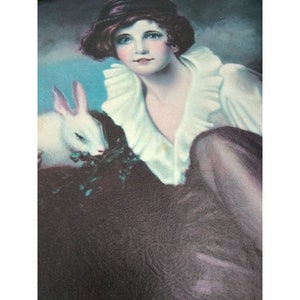 Vtg Set of 2 Girl Holding Rabbit & Boy W/ Rabbit Framed Prints 15" X 13 ...