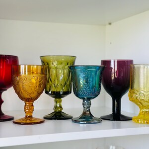 6 Vintage Multicolored Goblets Mismatch Mixed Water Goblets Fall Decor ...